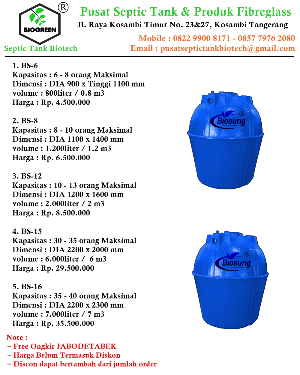 Harga Septic Tank Biotech Biosung | Tangki Biotank | Tangki Biofilter ...